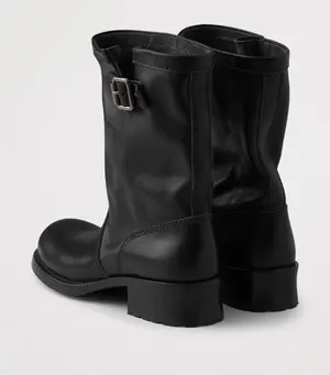 Prada Leather Biker Boots - Black