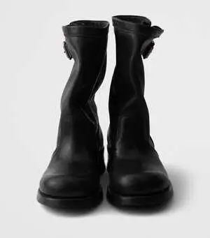 Prada Leather Biker Boots - Black