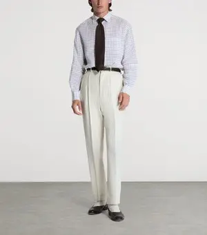Dunhill Pinstripe Wool, Silk And Linen Trousers