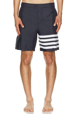 Thom Browne Button Front Board Shorts With Signature Stripes