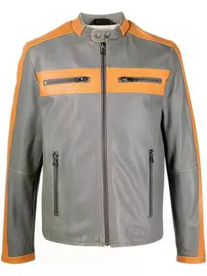DIESEL® Leather Panelled Zip-up Jacket - Grey