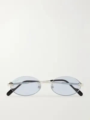 Cartier Rimless Oval Metal Sunglasses - Silver