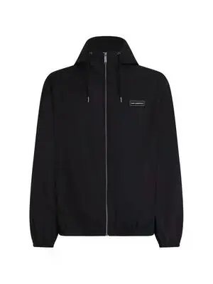 Karl Lagerfeld Logo Patch Hooded Zip-up Jacket - Black