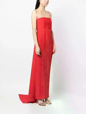 Solace London Pleated Strapless Maxi Dress - Red