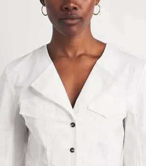 GANNI Stretch Cotton V-neck Shirt