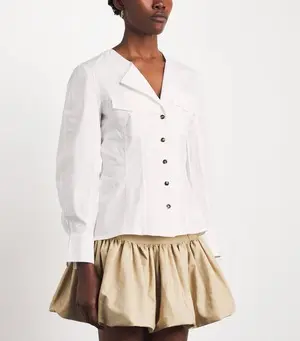 GANNI Stretch Cotton V-neck Shirt