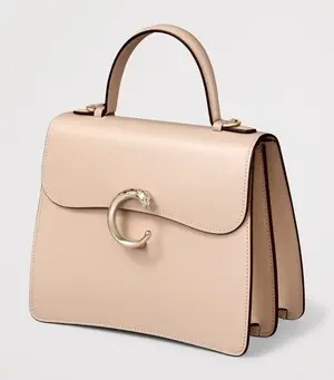 Cartier Small Leather Panthère C De Top-handle Bag - Beige