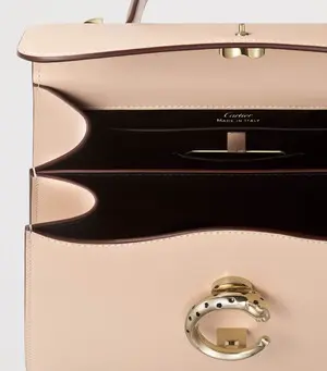 Cartier Small Leather Panthère C De Top-handle Bag - Beige