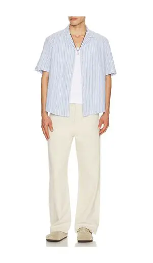 CORRIDOR Linen Broadstripe Short Sleeve Shirt In . Also