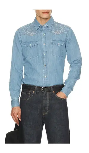 AUSTIN POST Studded Daybreak Shirt In . Also - Blue