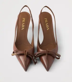 Prada Leather Bow-detail Slingback Pumps 55 - Brown