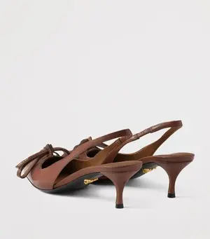 Prada Leather Bow-detail Slingback Pumps 55 - Brown