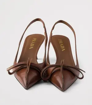 Prada Leather Bow-detail Slingback Pumps 55 - Brown