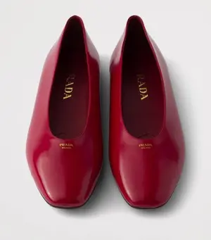 Prada Leather Logo Ballet Flats - Red