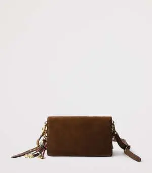 Prada Small Suede Soft Sound Shoulder Bag - Brown