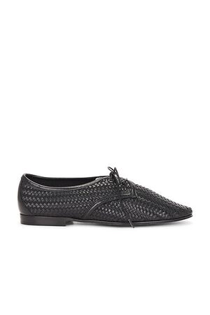 Ralph Lauren Christie Woven Leather Oxford Flats - Black