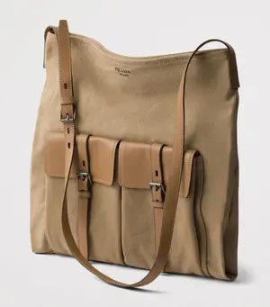 Prada Canvas And Leather Shoulder Bag - Neutral