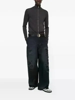 Acne Studios Mended Distressed Wide-leg Trousers - Black
