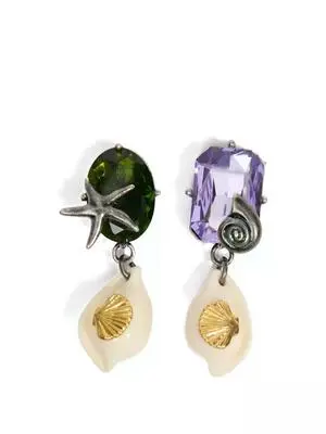 Bimba Y Lola Crystal And Shell Drop Earrings - Silver