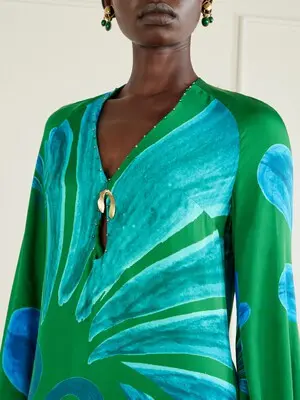 Themis Z Alcmene Embellished Printed Crepe Maxi Dress