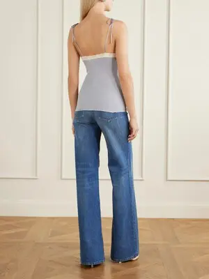 Chloé Lace-trimmed Cotton And Silk-blend Ribbed Camisole - Gray