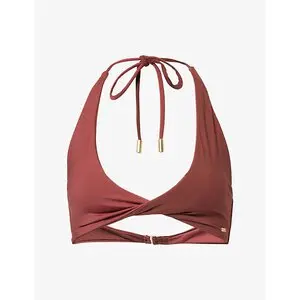 TALA Contrast Twist Halterneck Bikini Top - Deep Rust