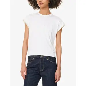 FRAME Cap-sleeve Scallop-trim Cotton T-shirt