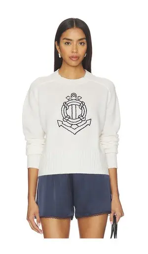 WHITE & WARREN Featherweight Cashmere Nautical Embroidered Pullover - White