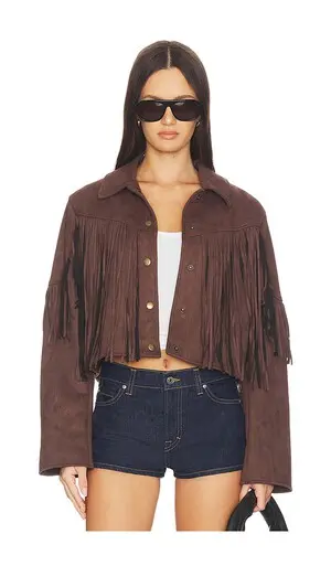 MORE TO COME Fringe Faux Suede Jacket - Brown