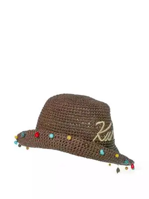Kurt Geiger Bead-embellished Woven Bucket Hat - Brown