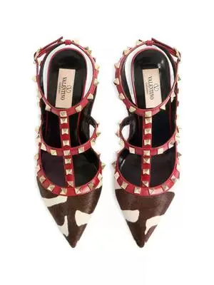 Valentino Garavani Rockstud Pumps In Pony-effect Calfskin 100mm - Brown