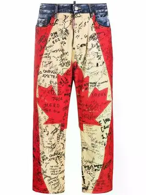 Dsquared2 Maple Leaf Graffiti-print Cropped Jeans - Blue