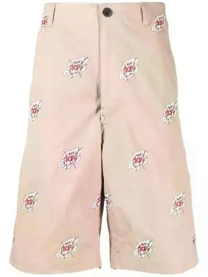 Junya Watanabe Graphic Print Cotton Shorts - Neutrals