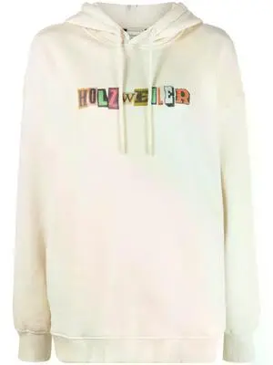 HOLZWEILER Logo Print Organic Cotton-modal Blend Hoodie - Neutrals