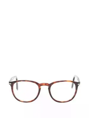 Persol Tortoiseshell Effect Round Frame Eyeglasses - Brown