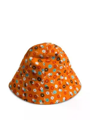 Miu Miu Miu Miu Poplin Bucket Hat With Floral Print Orange