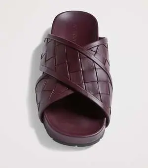 Bottega Veneta Leather Intrecciato Slides - Red