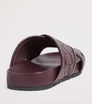 Bottega Veneta Leather Intrecciato Slides - Red