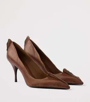 Prada Antiqued Leather Sculptural Pumps - Brown