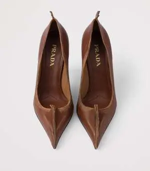 Prada Antiqued Leather Sculptural Pumps - Brown
