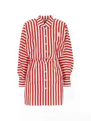 Fiorucci Striped Cotton Shirt Dress - Red