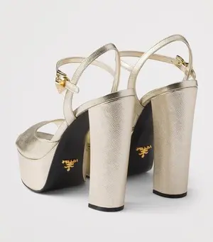 Prada Patent Saffiano Leather Platform Sandals