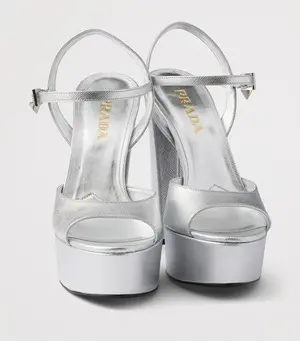 Prada Patent Saffiano Leather Platform Sandals