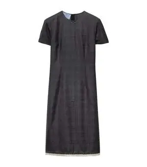 Prada Wool Check Midi Dress - Grey