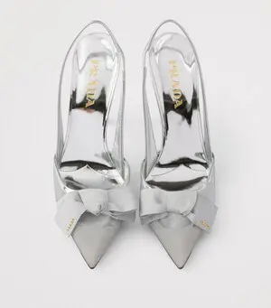 Prada Leather-mesh Bow Slingback Pumps 100
