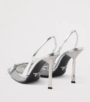 Prada Leather-mesh Bow Slingback Pumps 100
