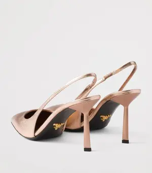 Prada Metallic Saffiano Leather Slingback Heels