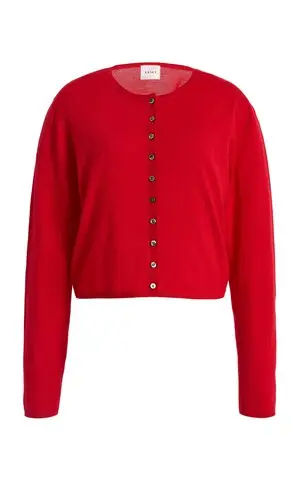 LESET James Crew Neck Wool Cardigan - Red
