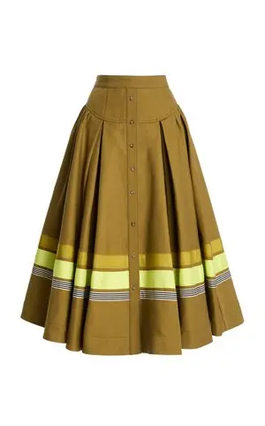 Christopher John Rogers Embroidered Cotton Midi Skirt - Olive