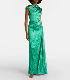Erdem Draped Embellished Satin Gown